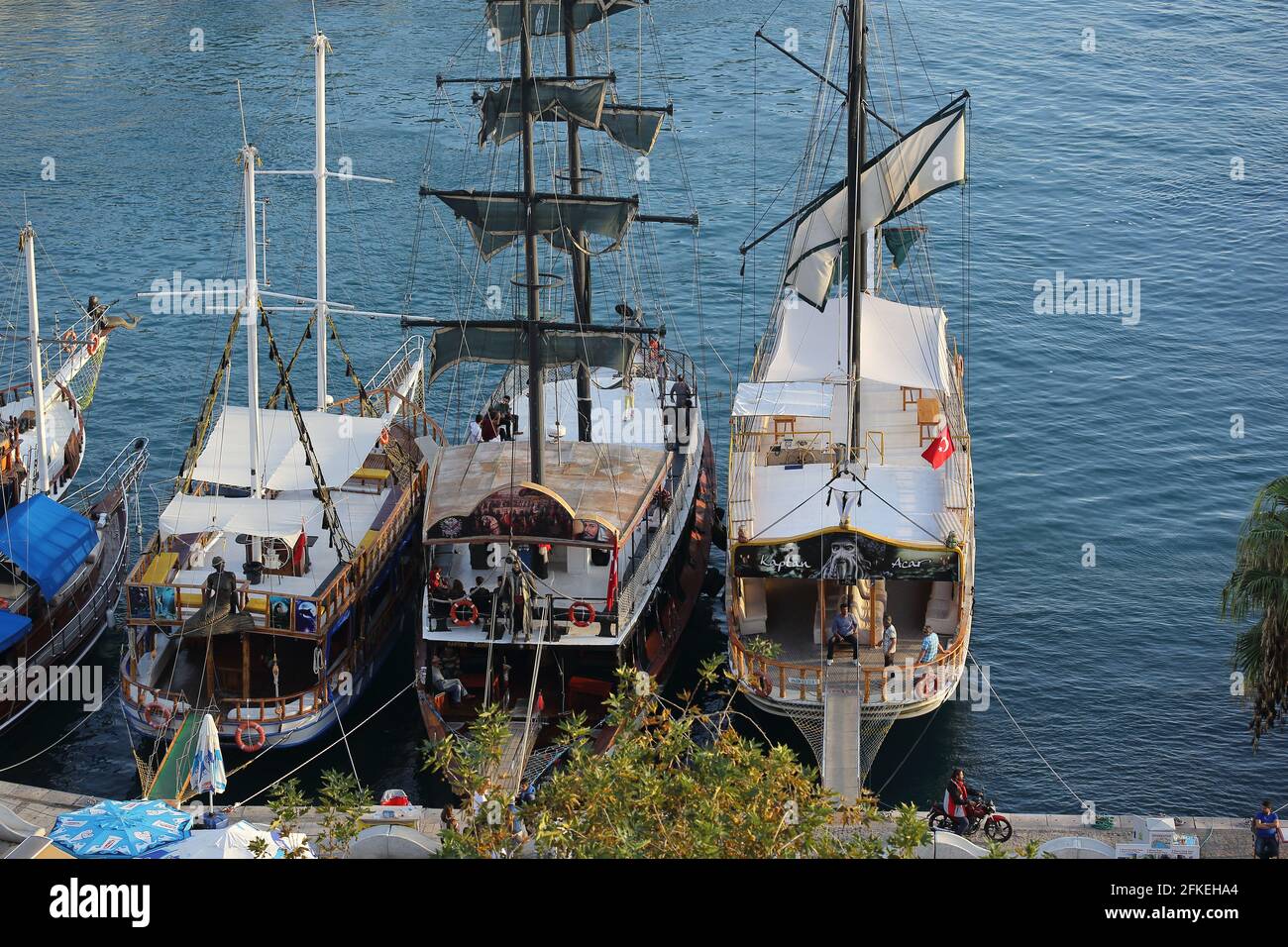 berthed sailboats at Old Port of Antalya with excursion boats, Antalya ...