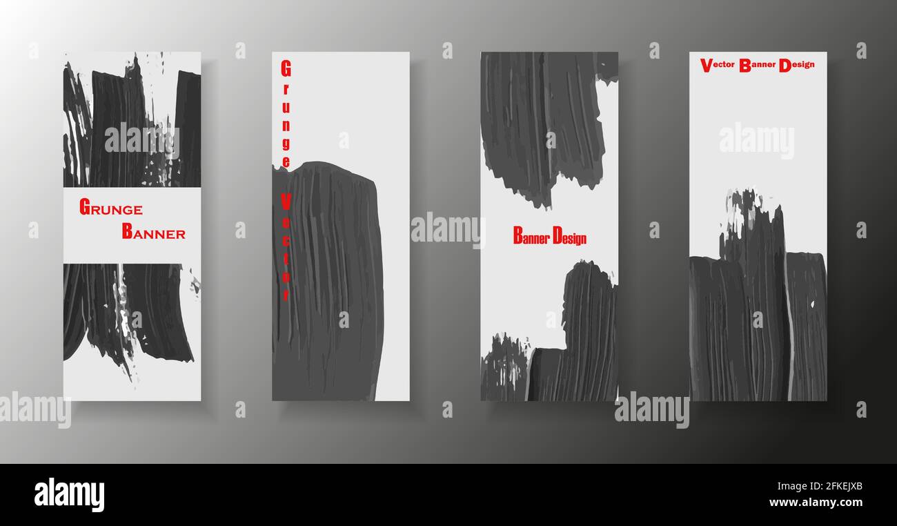 Paint brush vector banners. Card template design with hand painted dark ...