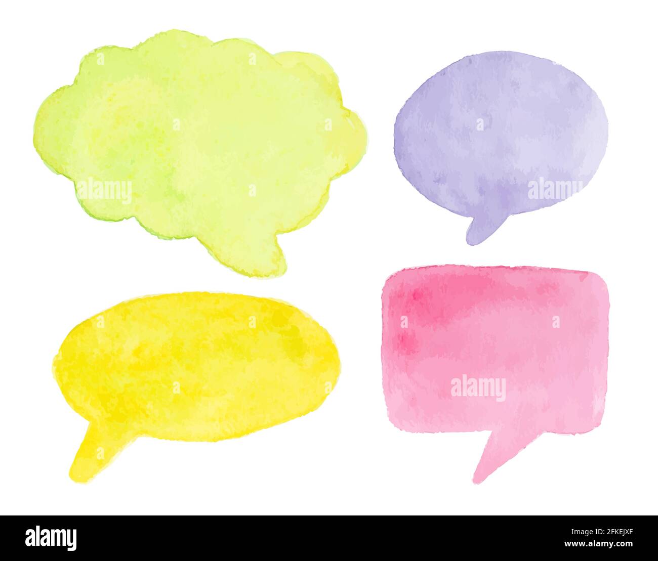 Watercolor colorful speech bubbles isolated over white background ...