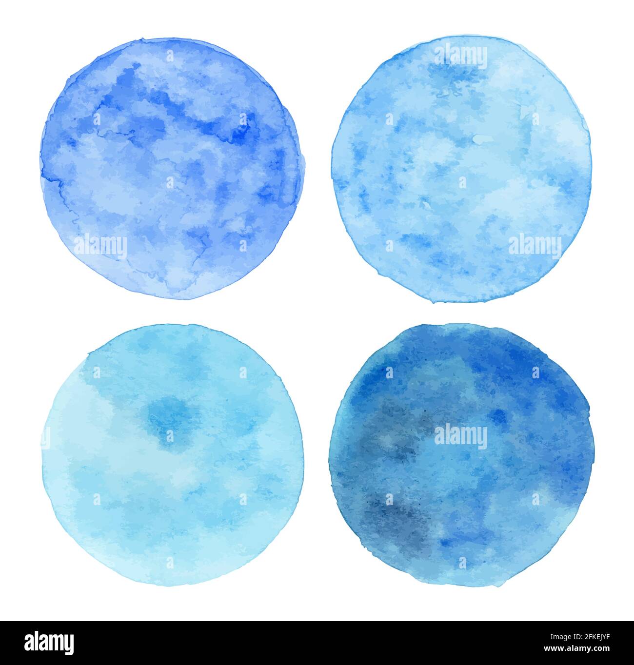 Set of blue watercolor circles isolated on white background. Vector eps ...