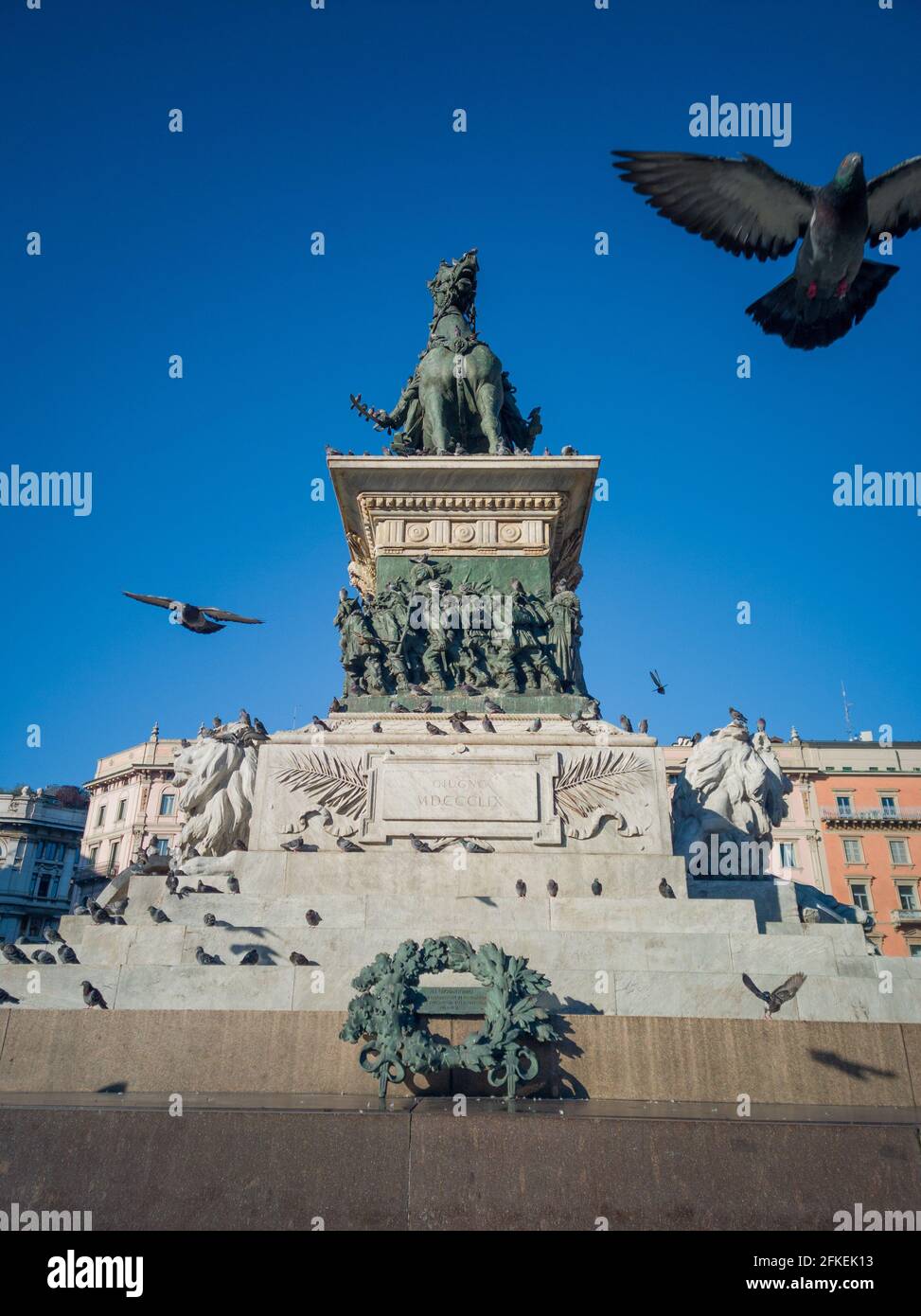 Low angle of the equestrian statue of Victor Emmanuel II in Milan ...