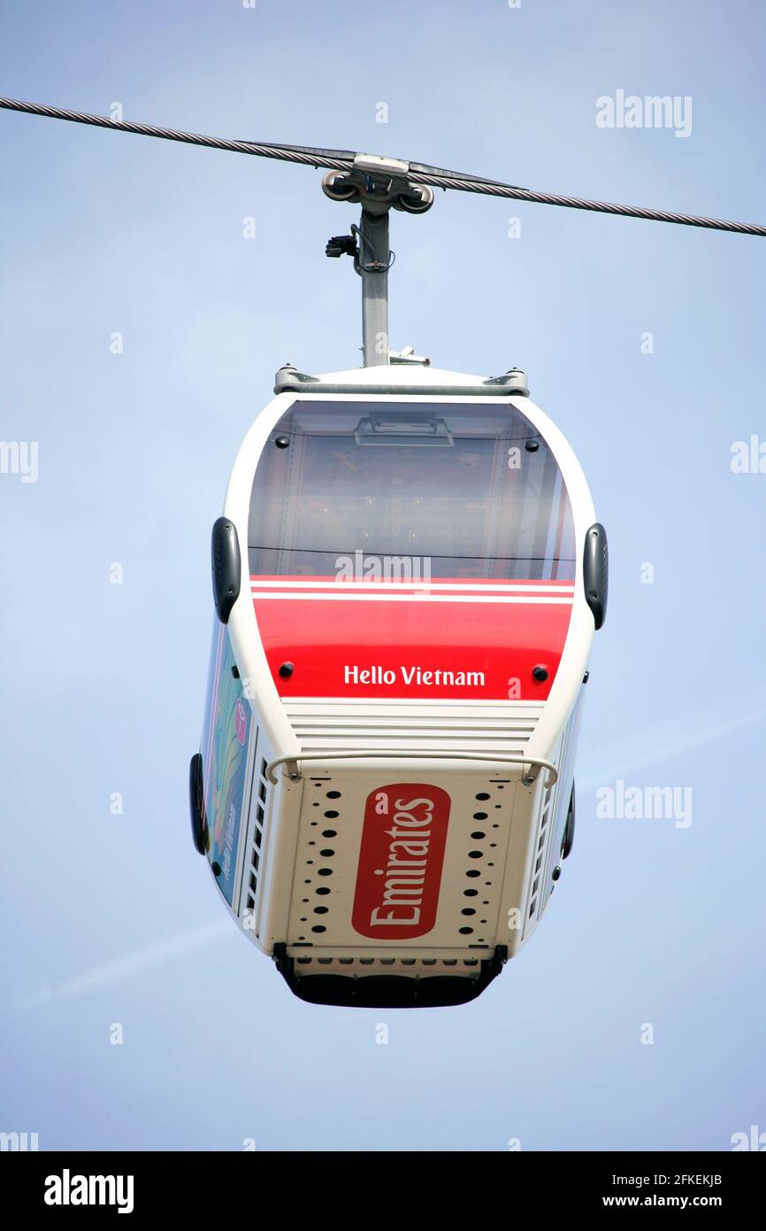LONDON - MAY 26: Gondolas of the Emirates Air Line cable car, opened ...