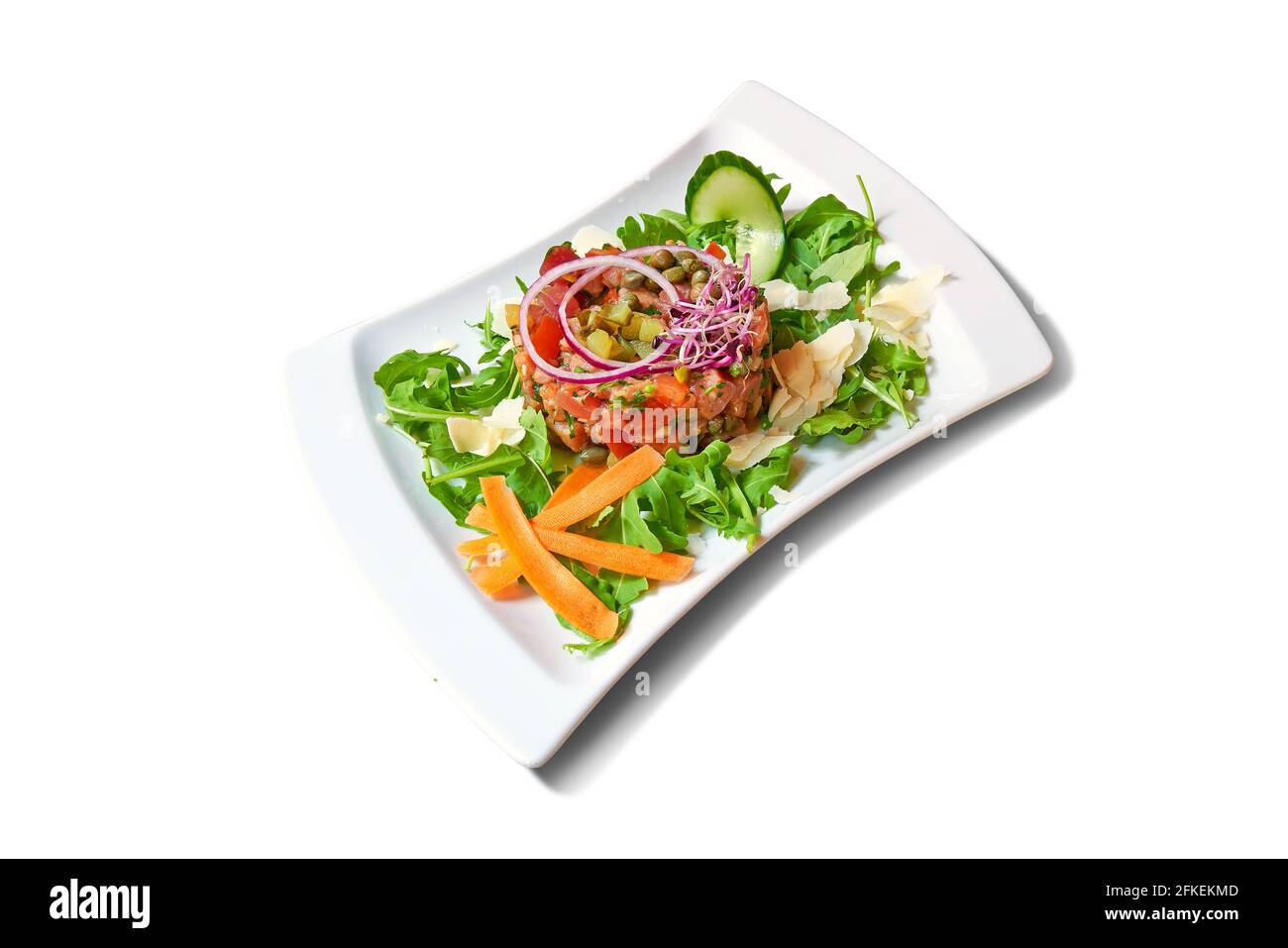 Pub food. Plate of Beef salad isolated on white Stock Photo - Alamy