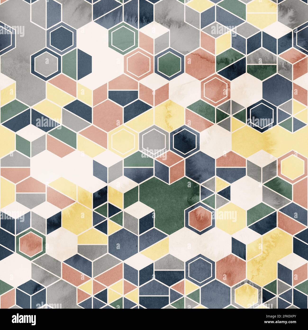 Seamless pattern of hexagons in random colors in watercolor Stock Photo ...