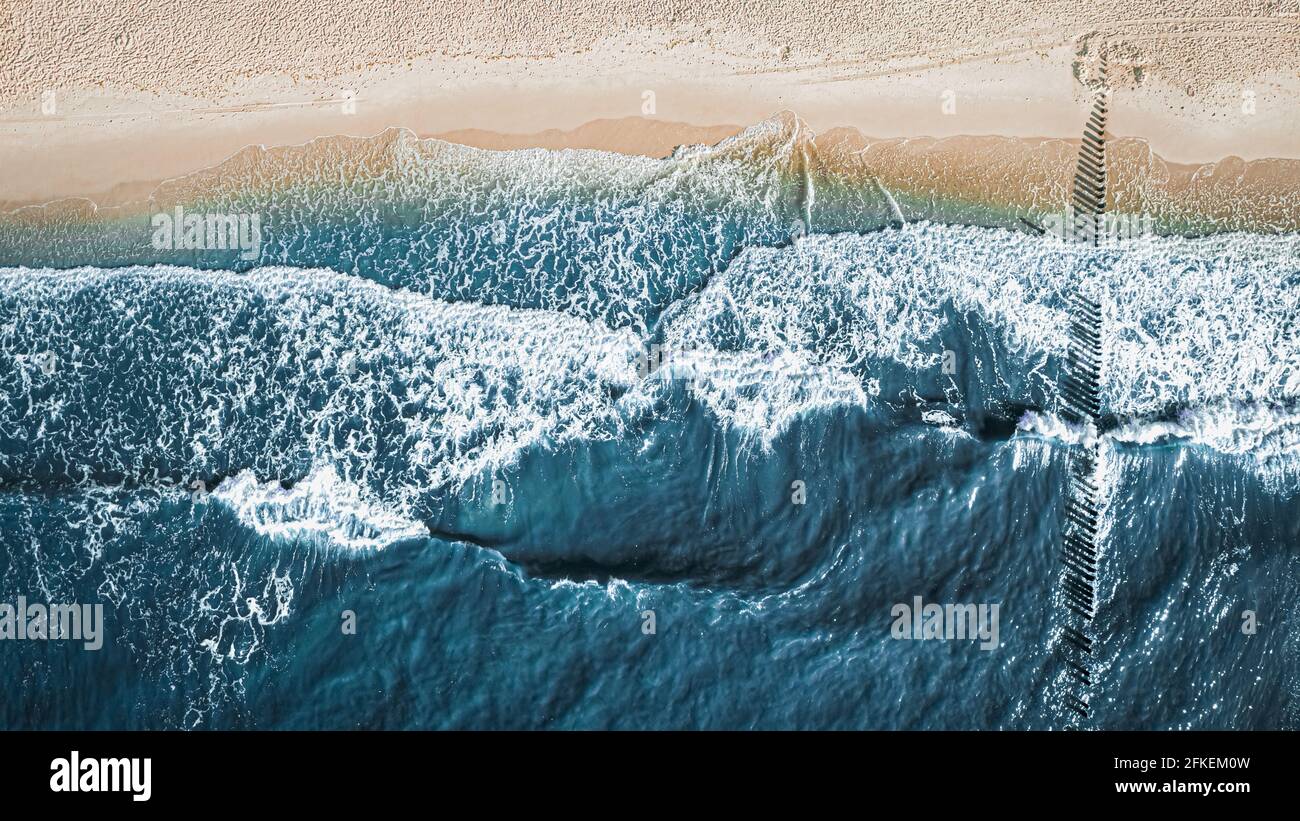Waves on Baltic sea in summer. Tourism by sea in Poland. Aerial view of ...