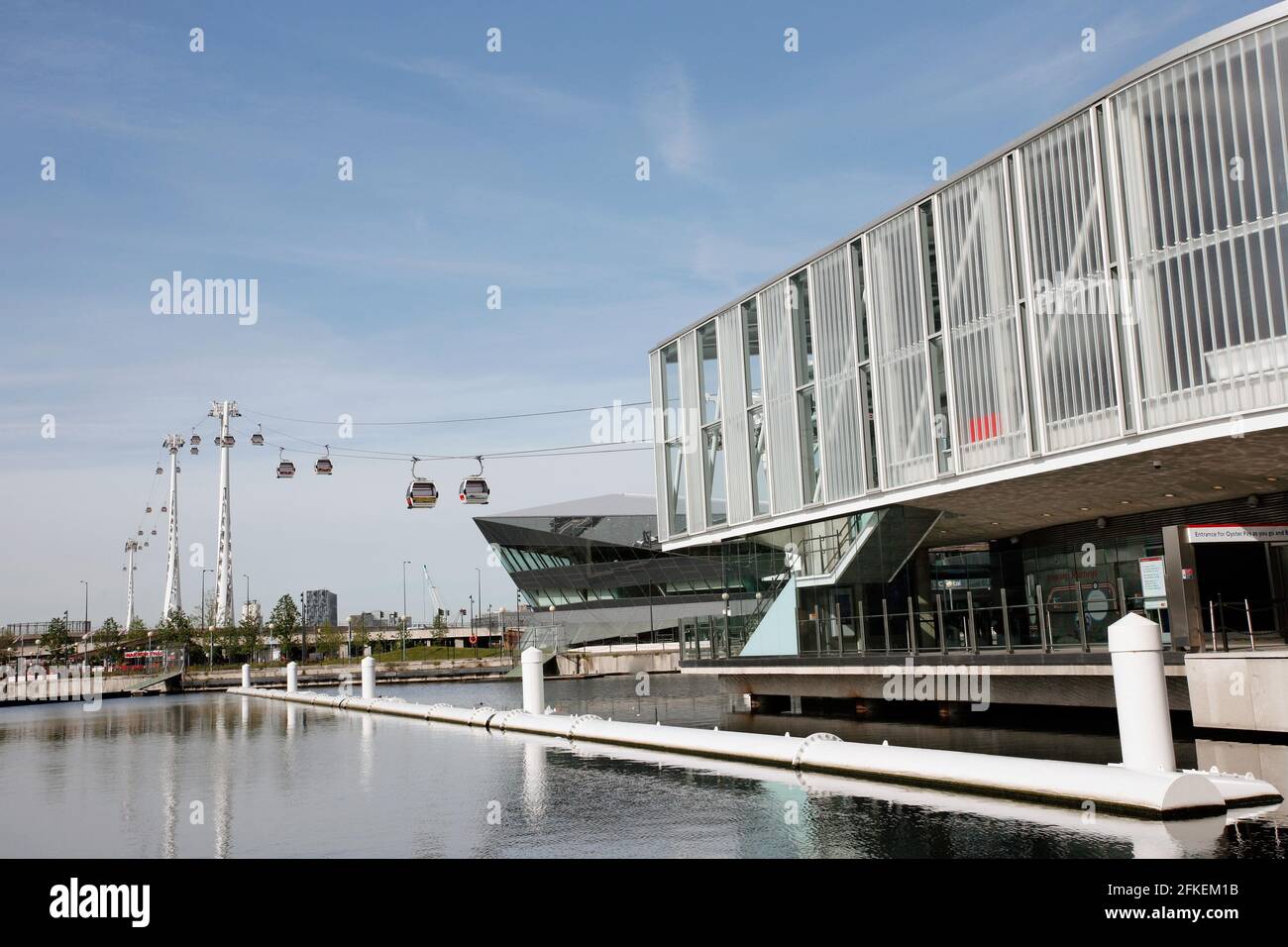 LONDON - MAY 26: Emirates Royal Docks terminal, cable car terminal ...