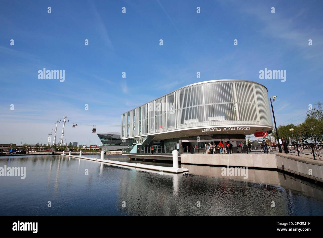 LONDON - MAY 26: Emirates Royal Docks terminal, cable car terminal ...
