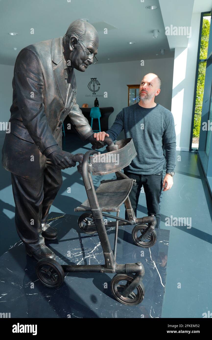 Sculptor Tony Clark with his resin statue of the late Sir Captain ...