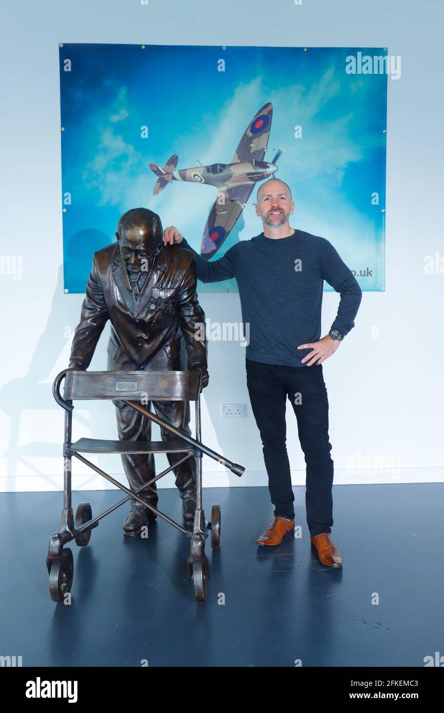 Sculptor Tony Clark with his Bronze Statue of the late Sir Captain ...