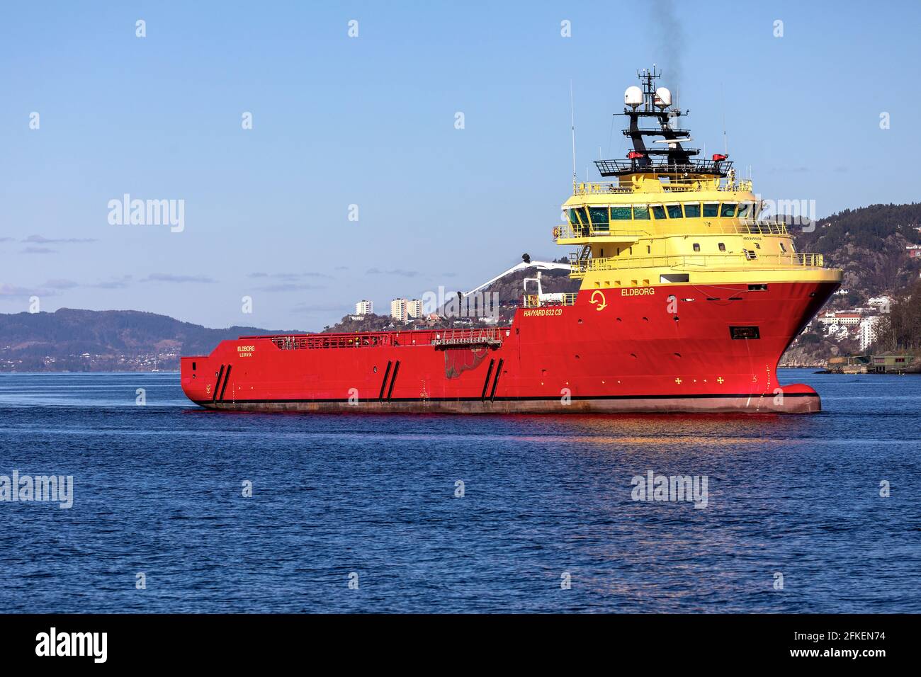 Offshore PSV platform supply vessel Eldborg at Byfjorden, outside the ...