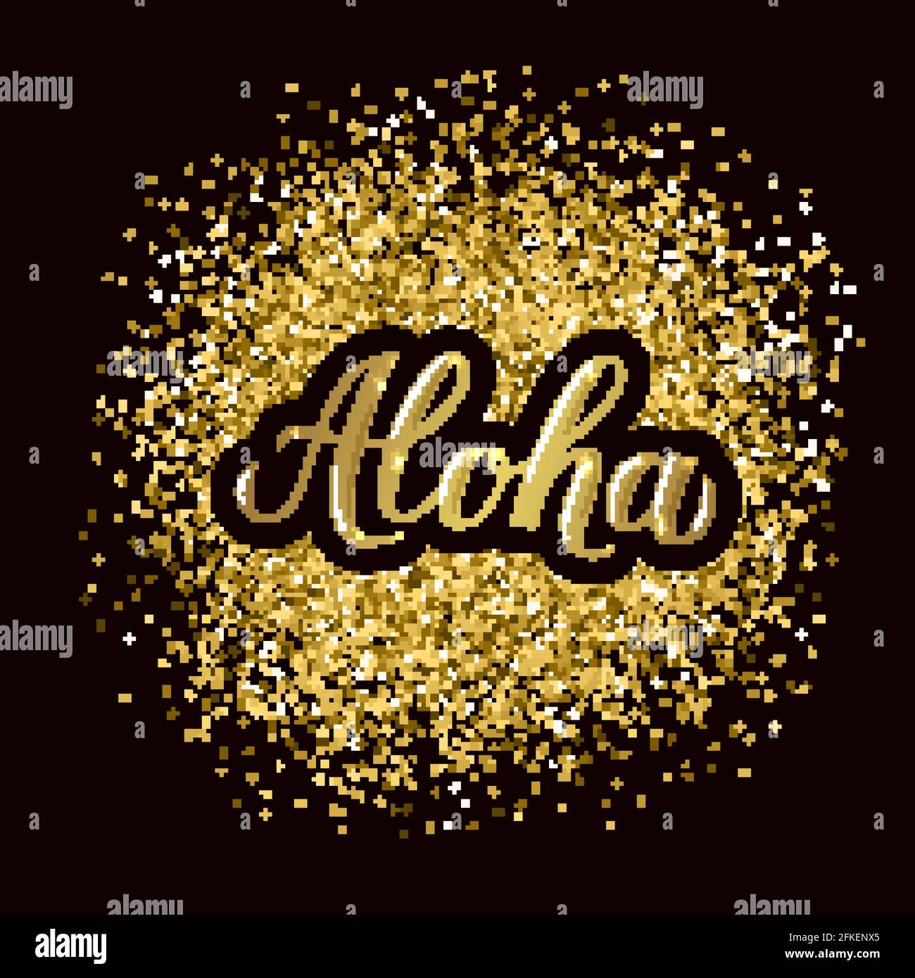 Aloha calligraphy lettering on gold glitter textured background. Summer ...