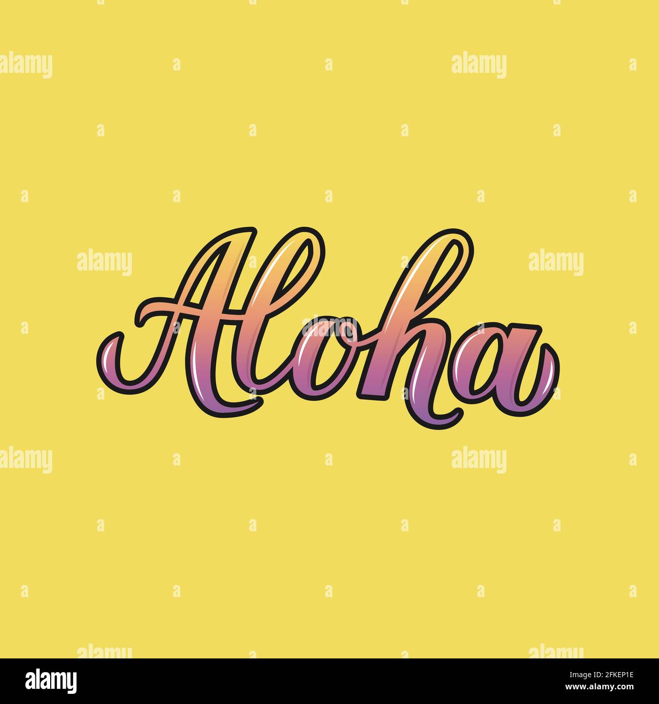 Aloha 3d calligraphy lettering on yellow background. Summer holidays ...