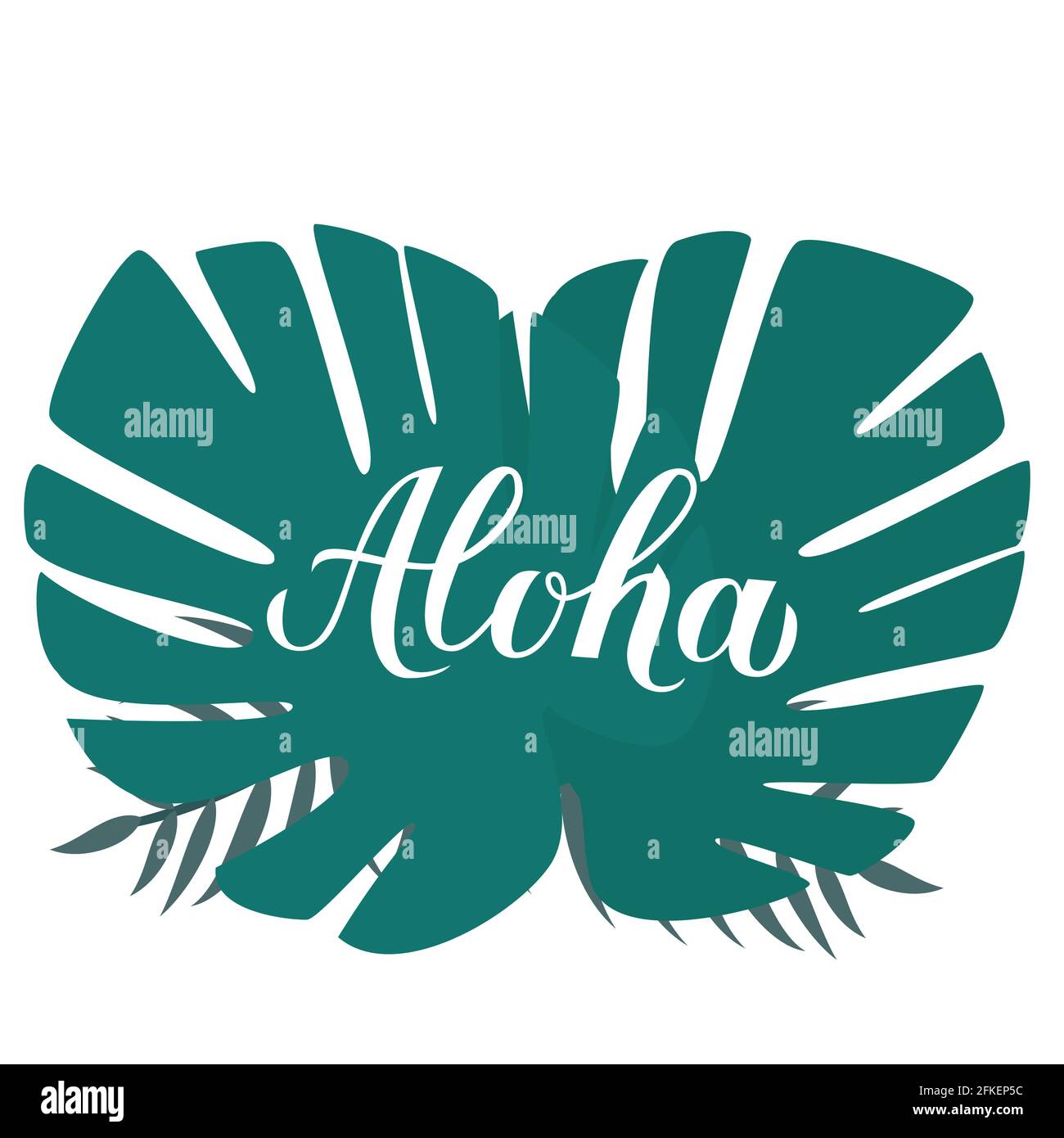Aloha calligraphy brush lettering and palm leaves. Summer holidays ...