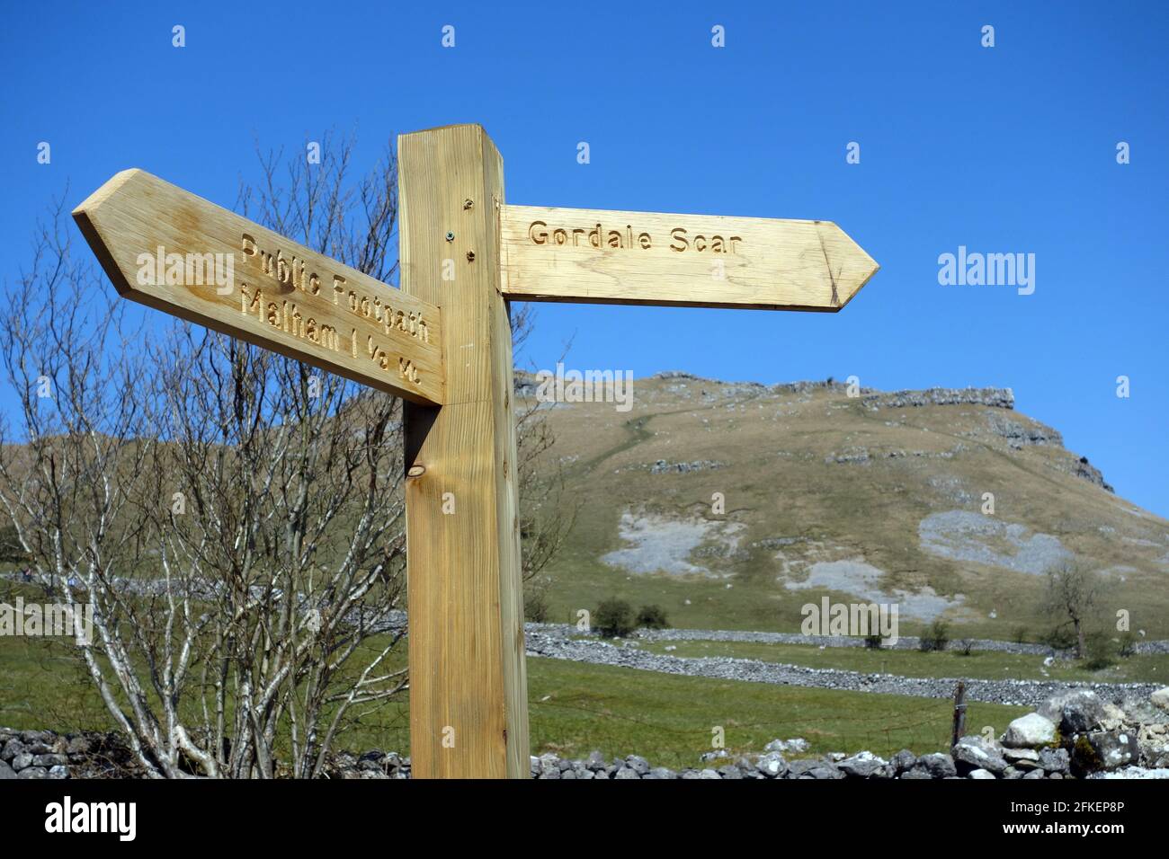 Wooden Public Footpath Signpost for Gordale Scar and Malham Cove in the ...
