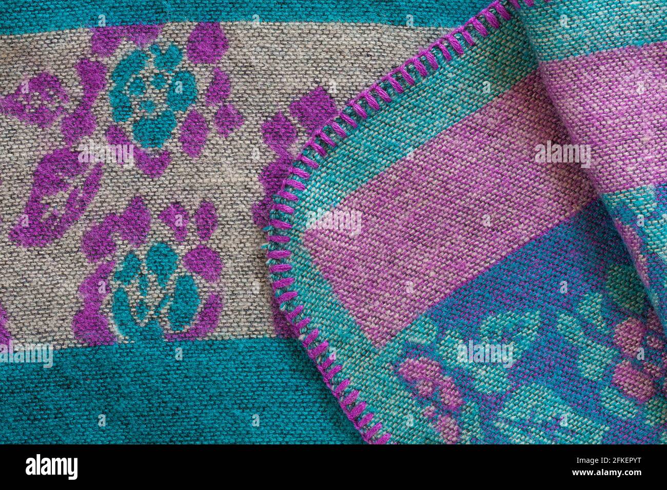 blanket stitch along edge of polyester acrylic patterned blanket Stock ...