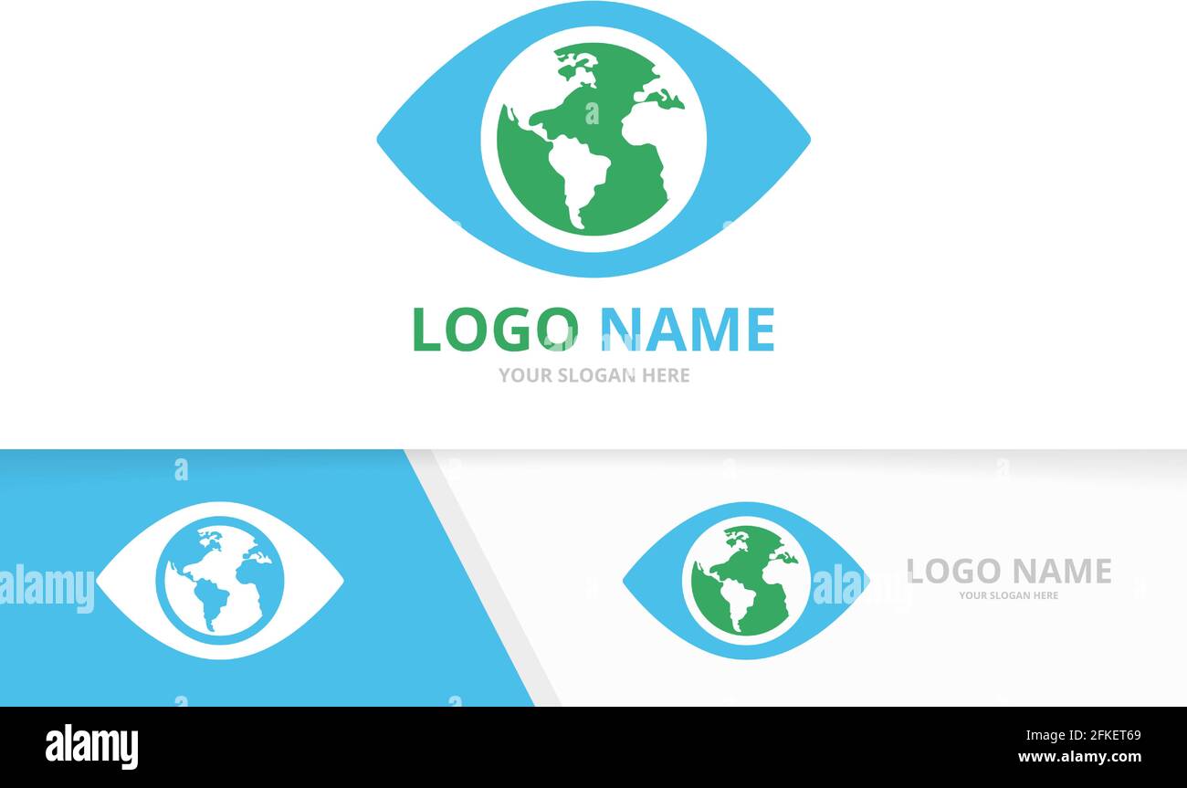Vector eye and earth logo combination. Unique world logotype design ...