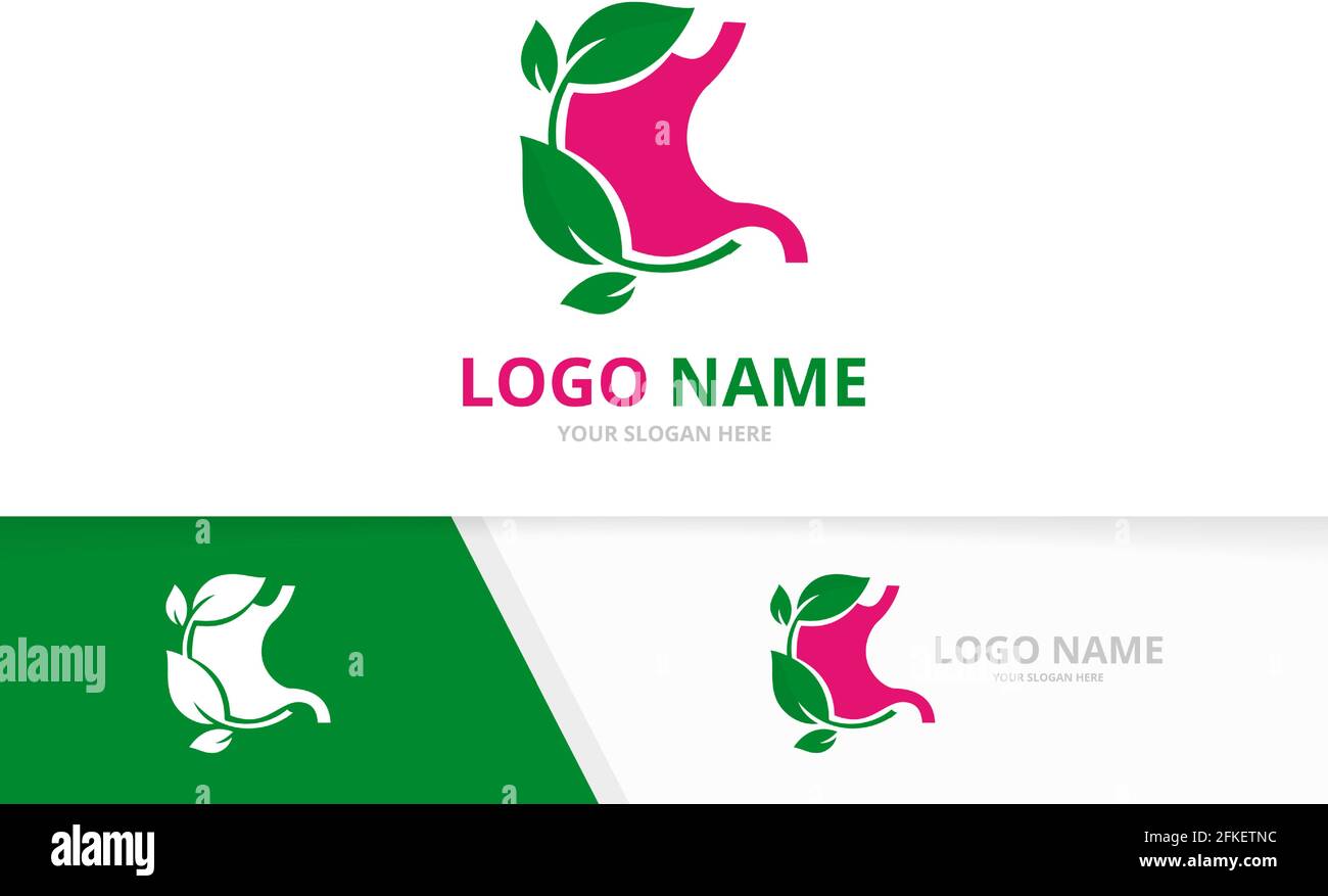 Vector gastrointestinal tract logotype design. Eco stomach and leaves ...