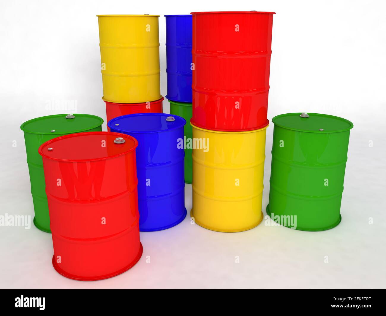 Multi-colored iron barrels. 3D visualization Stock Photo - Alamy