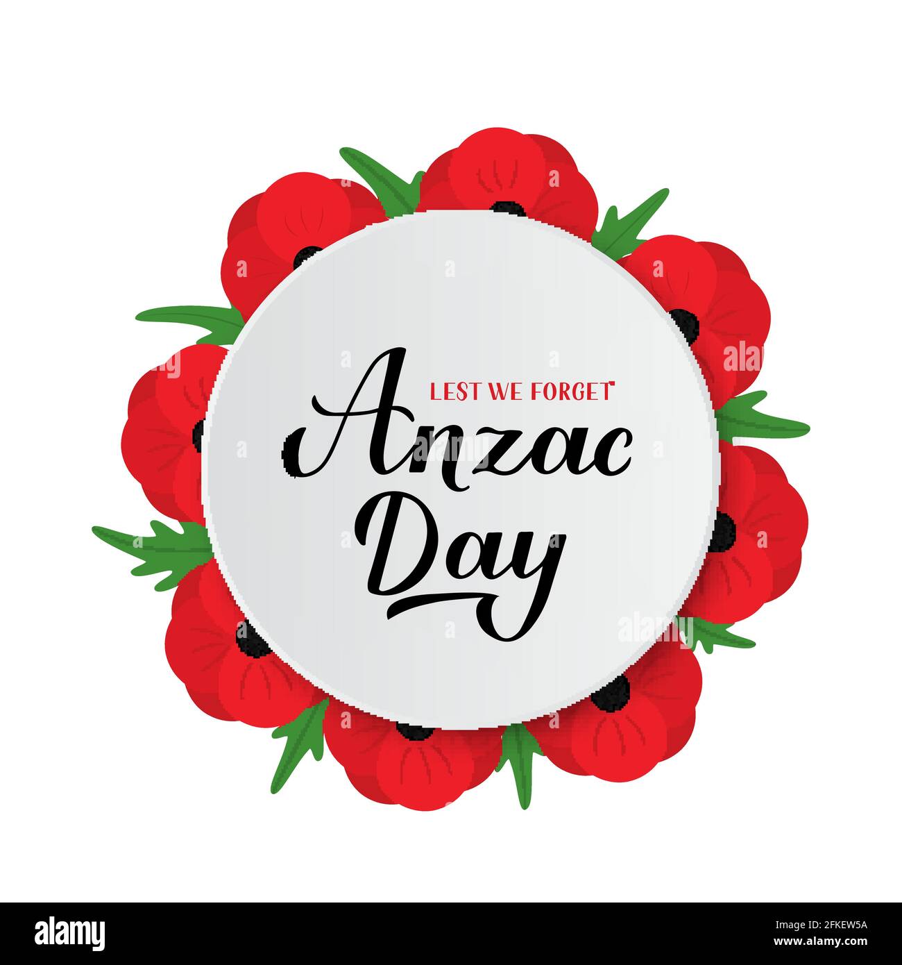 Anzac day calligraphy hand lettering. Wreath of red poppy flowers ...