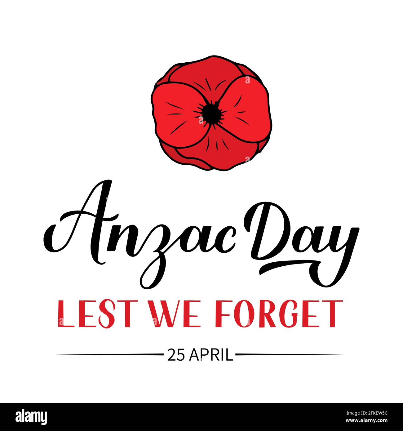 Anzac day calligraphy hand lettering isolated on white. Red poppy ...
