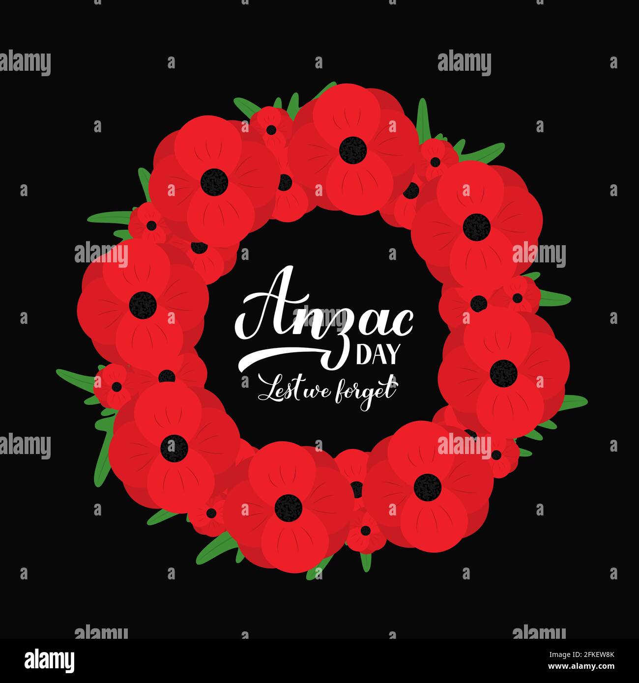 Anzac day calligraphy hand lettering. Wreath of red poppy flowers ...