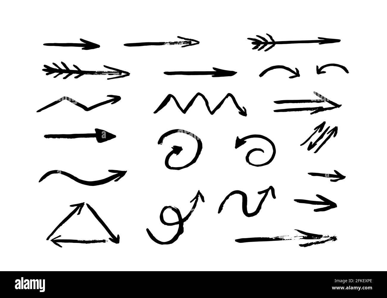 Hand drawn arrows set isolated on white background. Grunge brush stroke ...