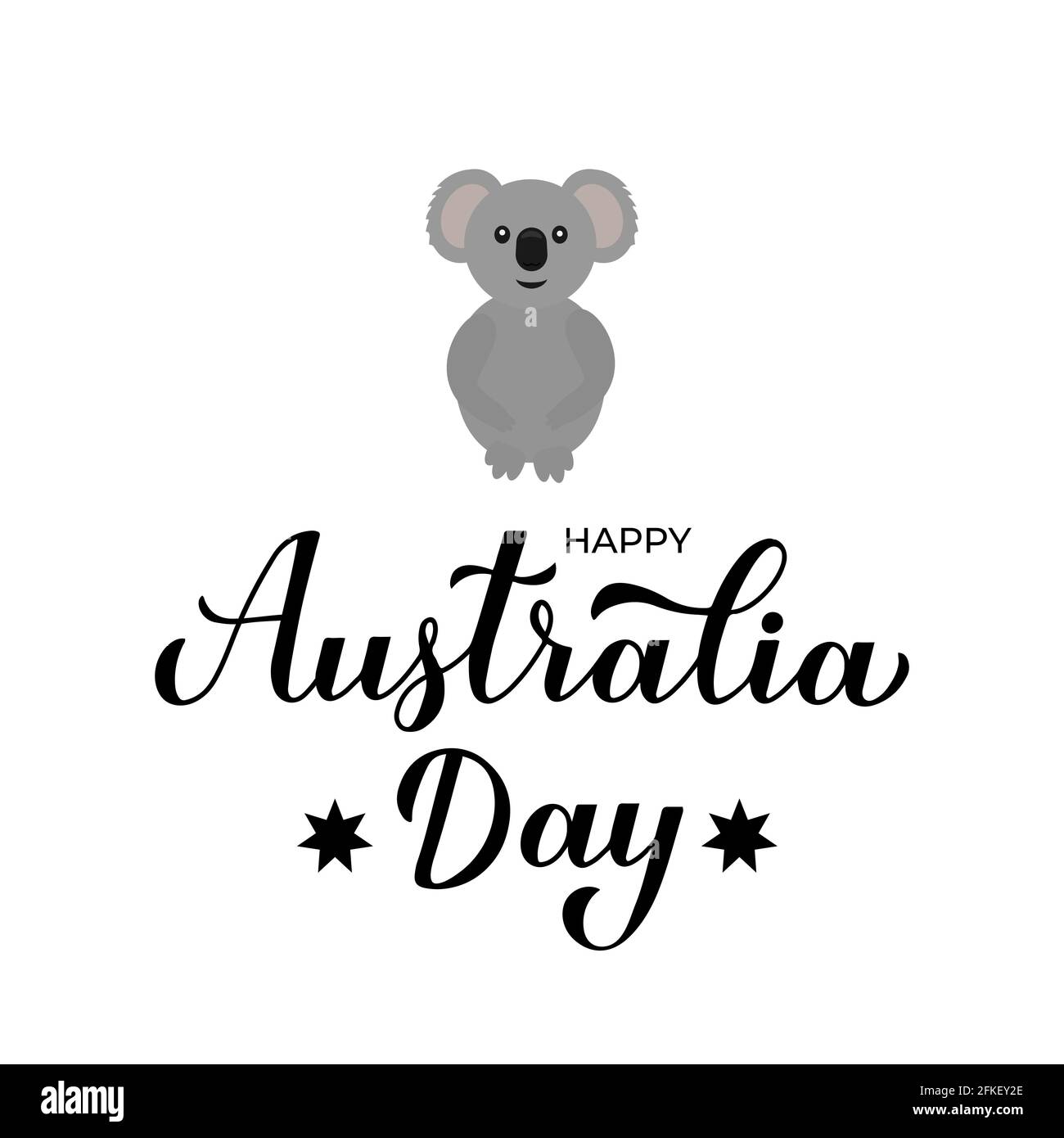 Happy Australia day calligraphy hand lettering. Cute cartoon koala ...