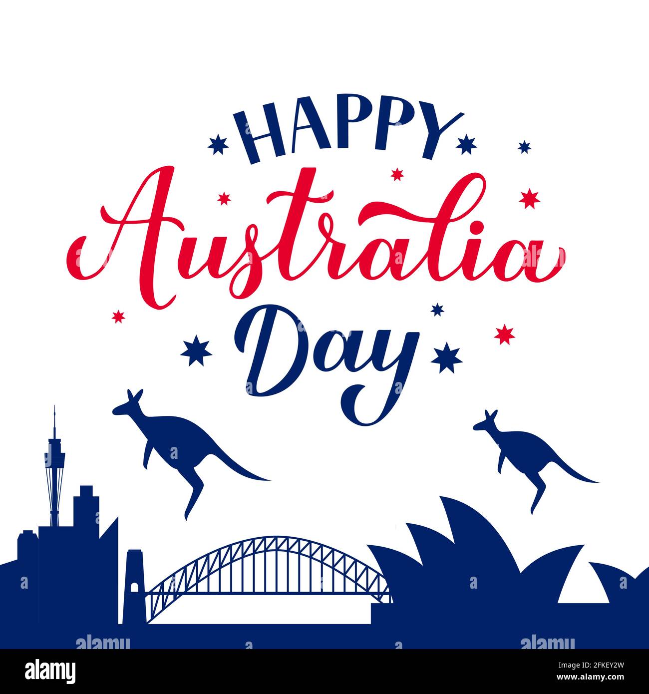 Happy Australia day calligraphy hand lettering. Sidney city skyline and ...