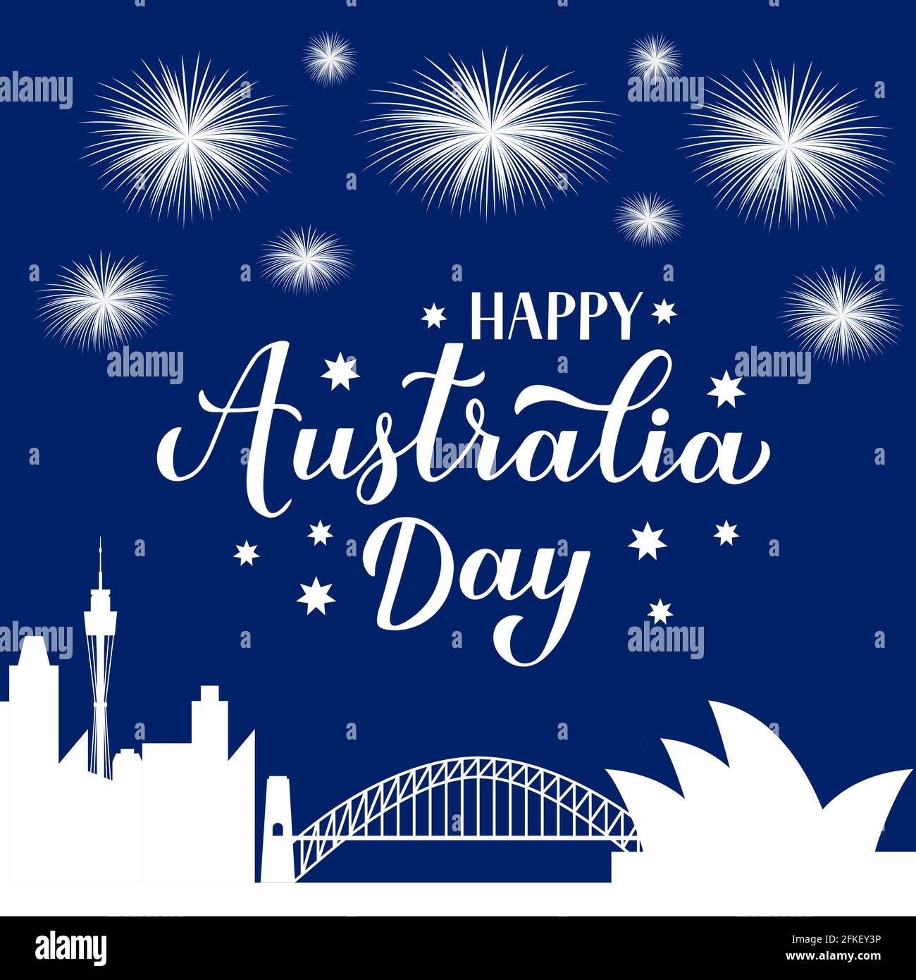 Happy Australia day calligraphy hand lettering. Sidney city skyline and ...