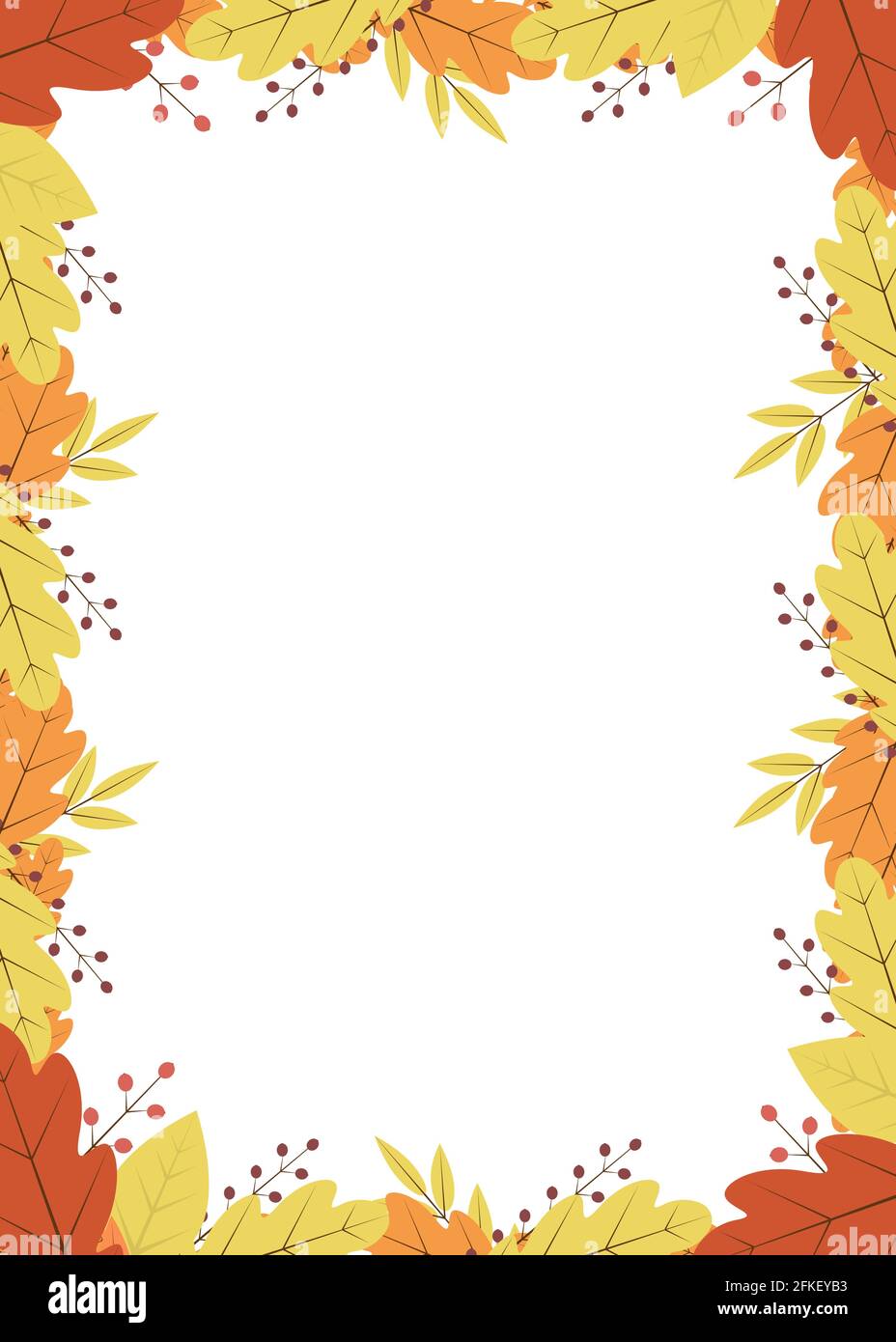 Vertical frame of colorful autumn leaves and berries. Fall theme vector ...