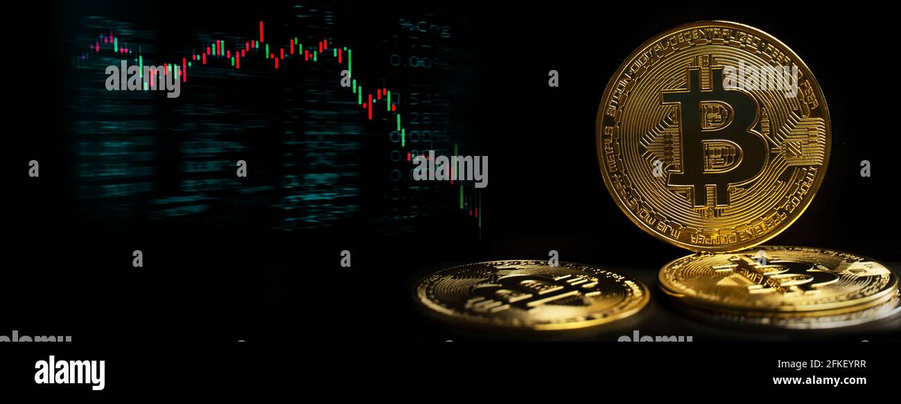 golden bit coin model and falling down stock market graph for crypto ...