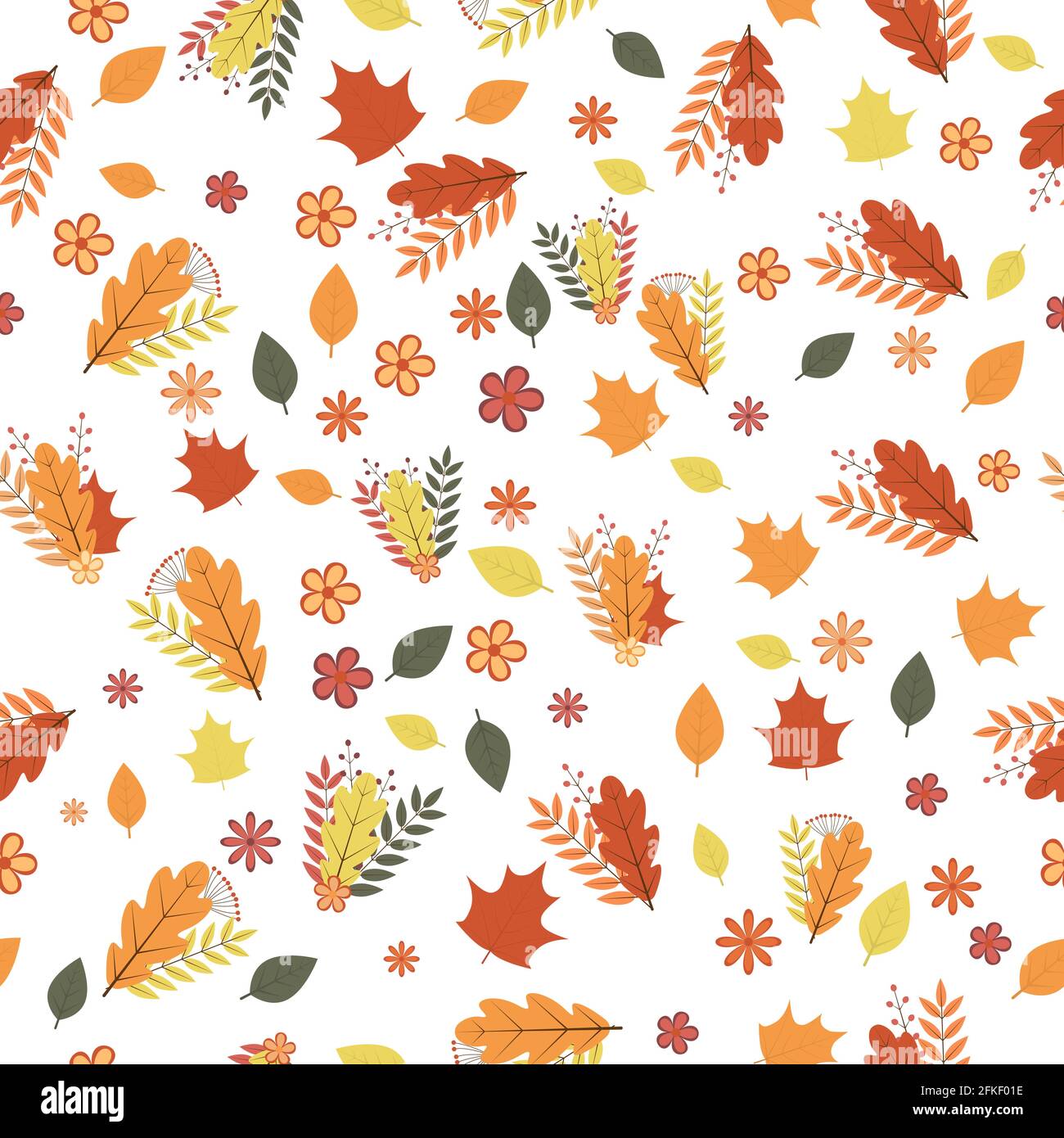 Autumn seamless pattern. Colorful leaves, flowers, and berries isolated ...