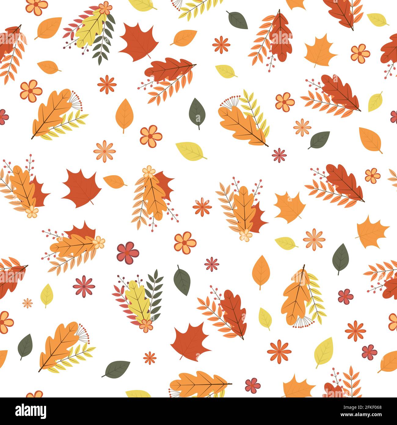 Autumn seamless pattern. Colorful leaves, flowers, and berries isolated ...