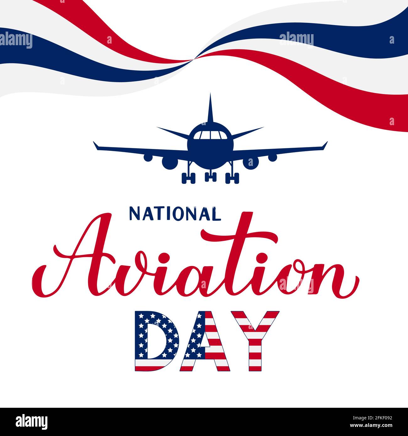 National Aviation Day calligraphy hand lettering with airplane isolated ...