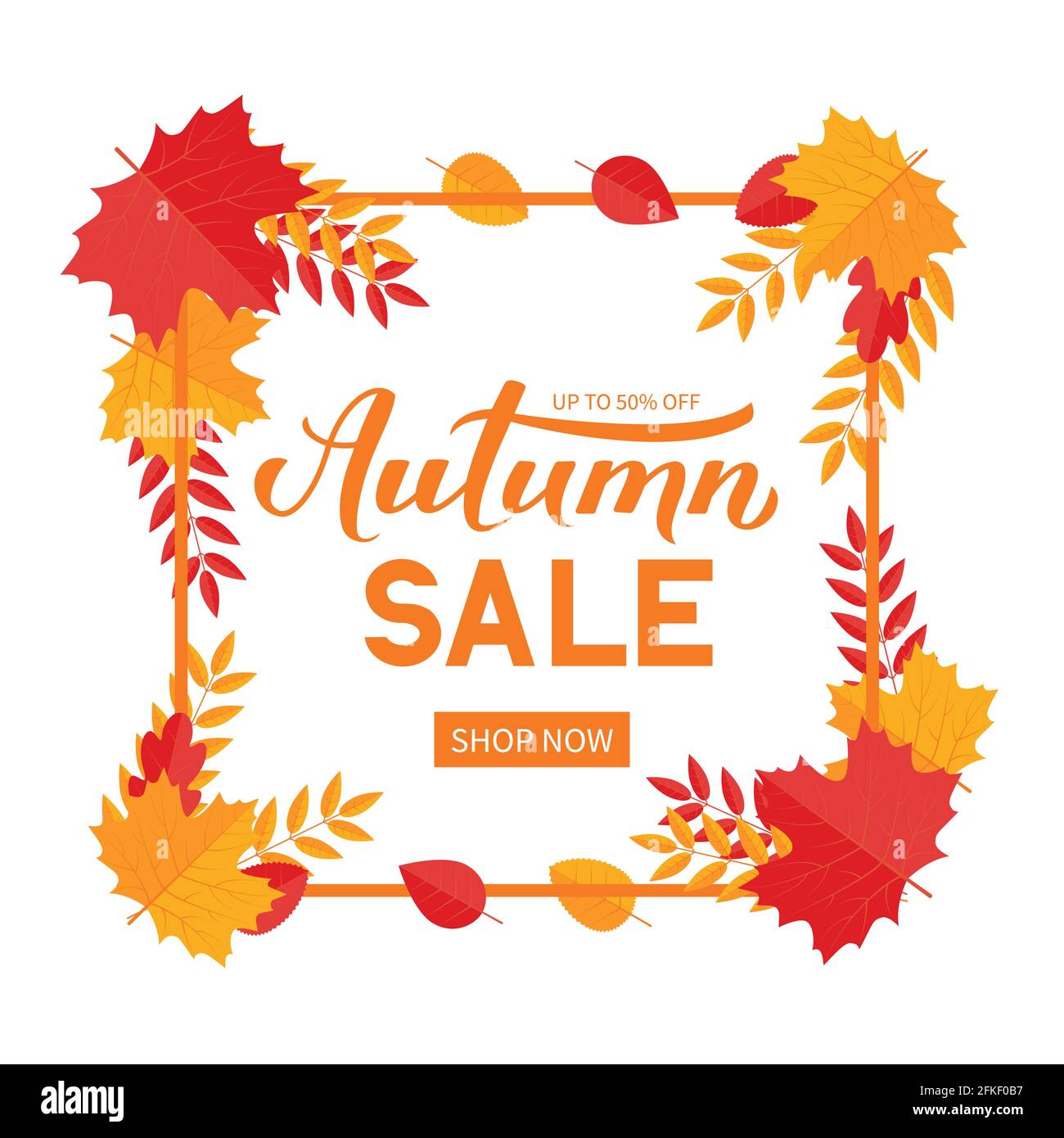 Autumn Sale calligraphy hand lettering with colorful fall leaves and ...