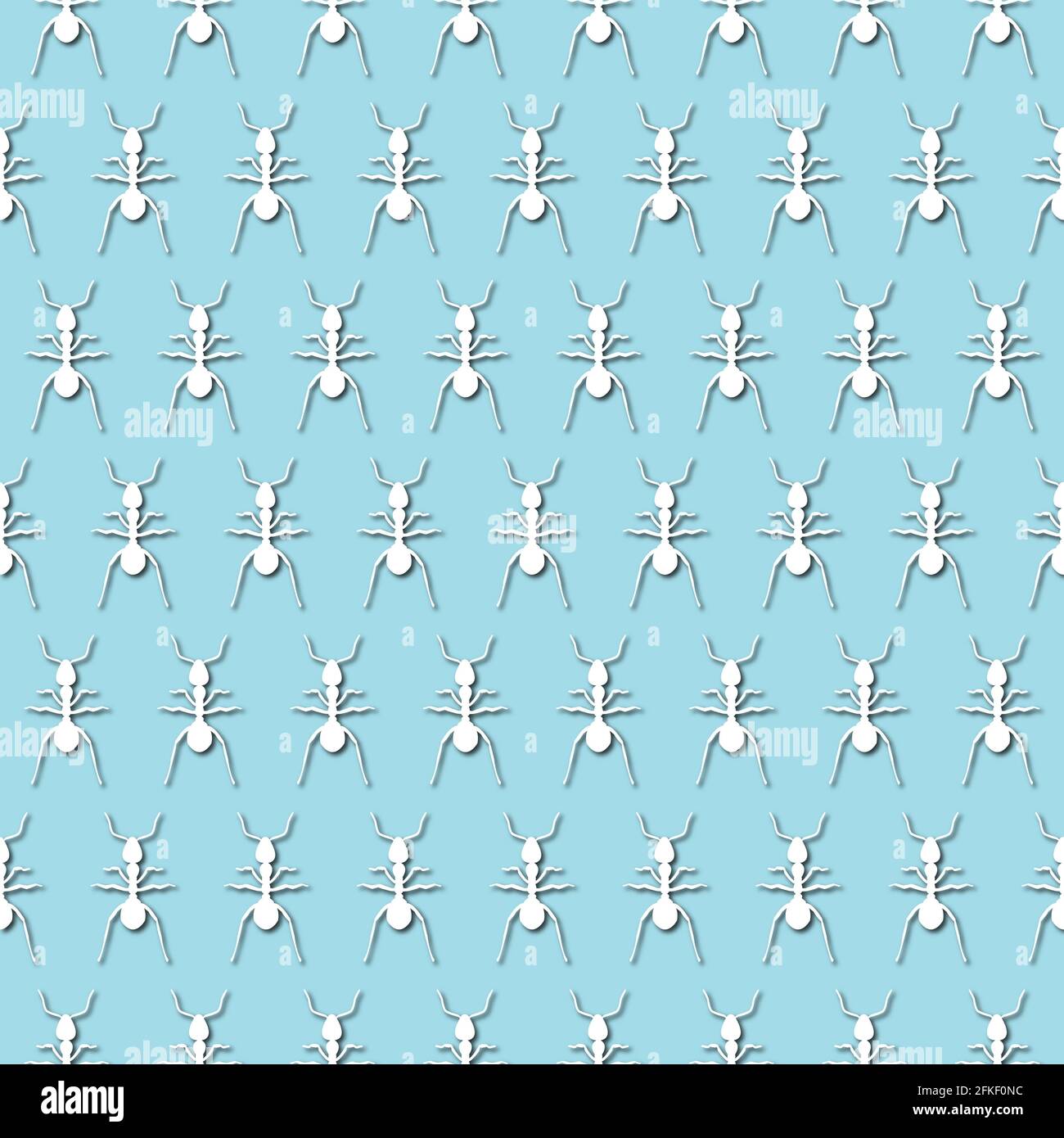 White ant, emmet, pismire silhouette on pale blue background, seamless ...