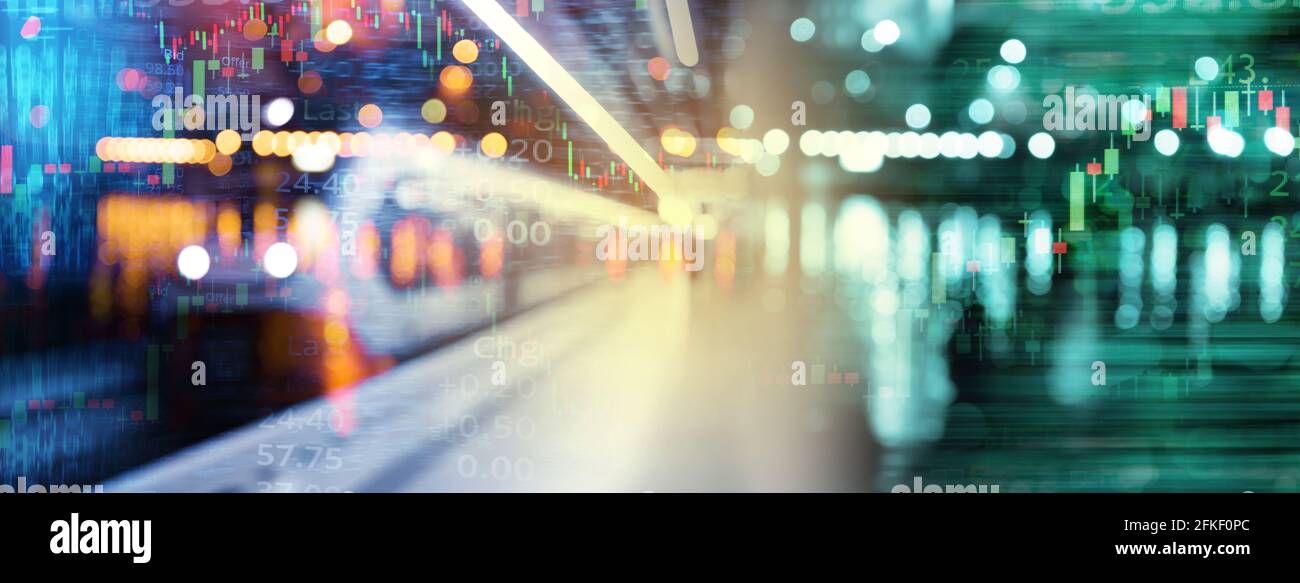 index number graph line of trade stock market and index number on blue ...