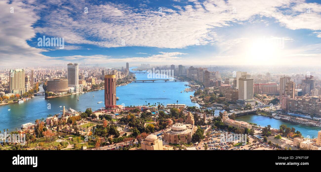 Skyline over the Nile in Cairo, aerial view, Egypt Stock Photo - Alamy
