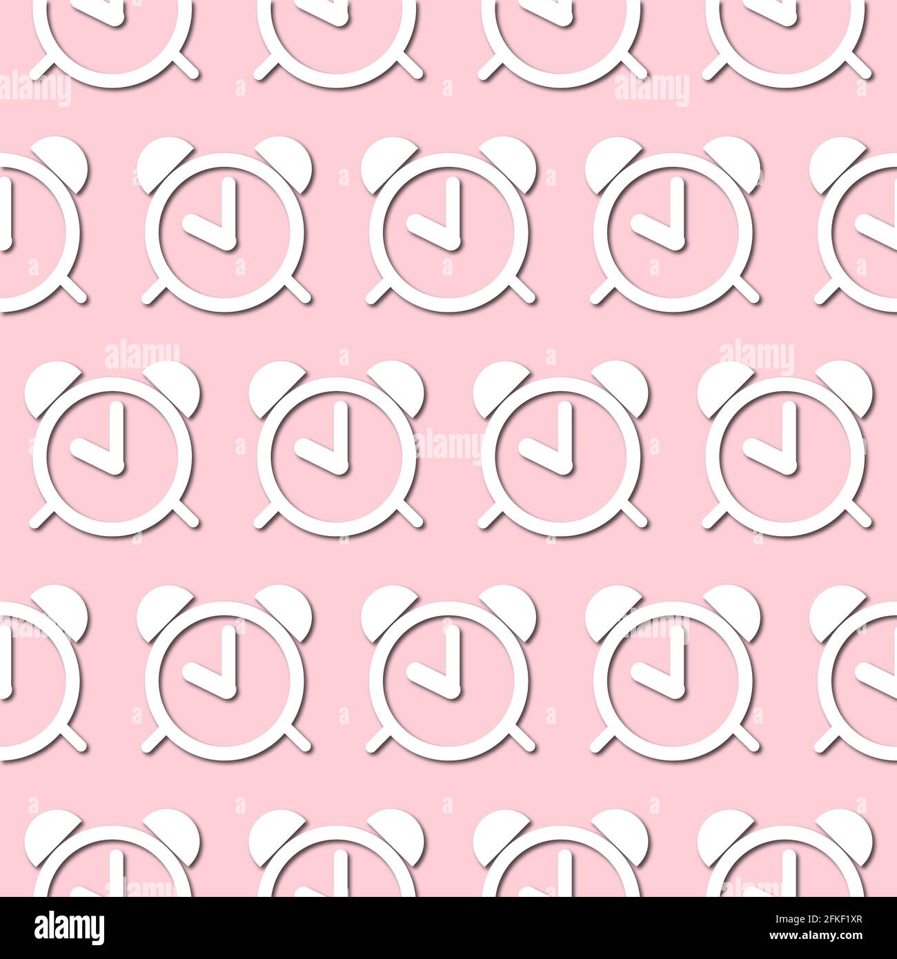 White clock face, dial, alarm on pale pink background, seamless pattern ...