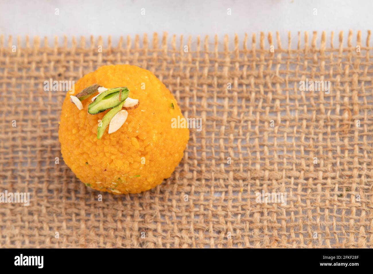 Top View Of Single Piece Indian Mithai Motichoor Ladoo Or Motichur ...