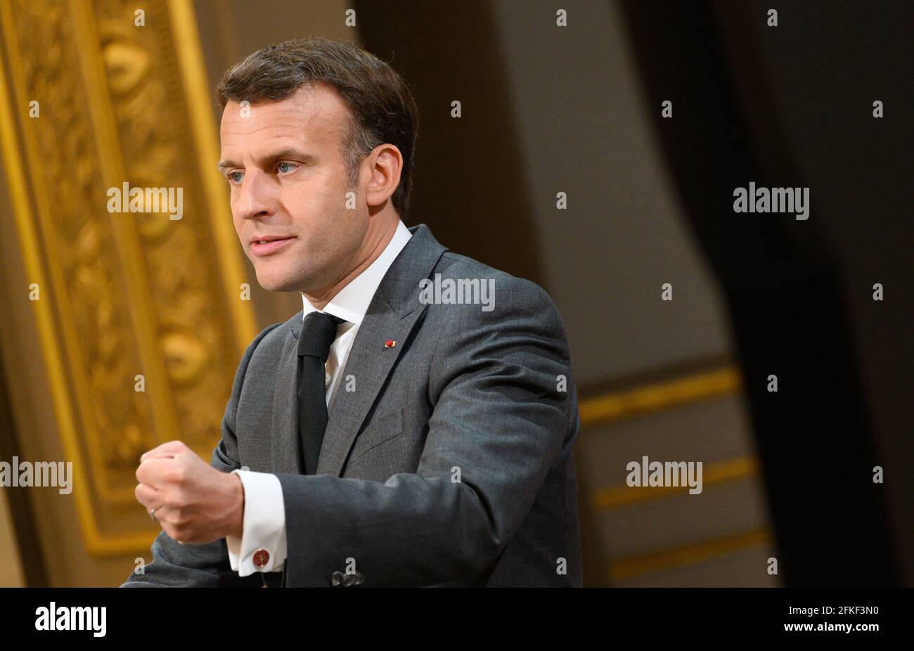 French President Emmanuel Macron during the traditional Lily of the ...