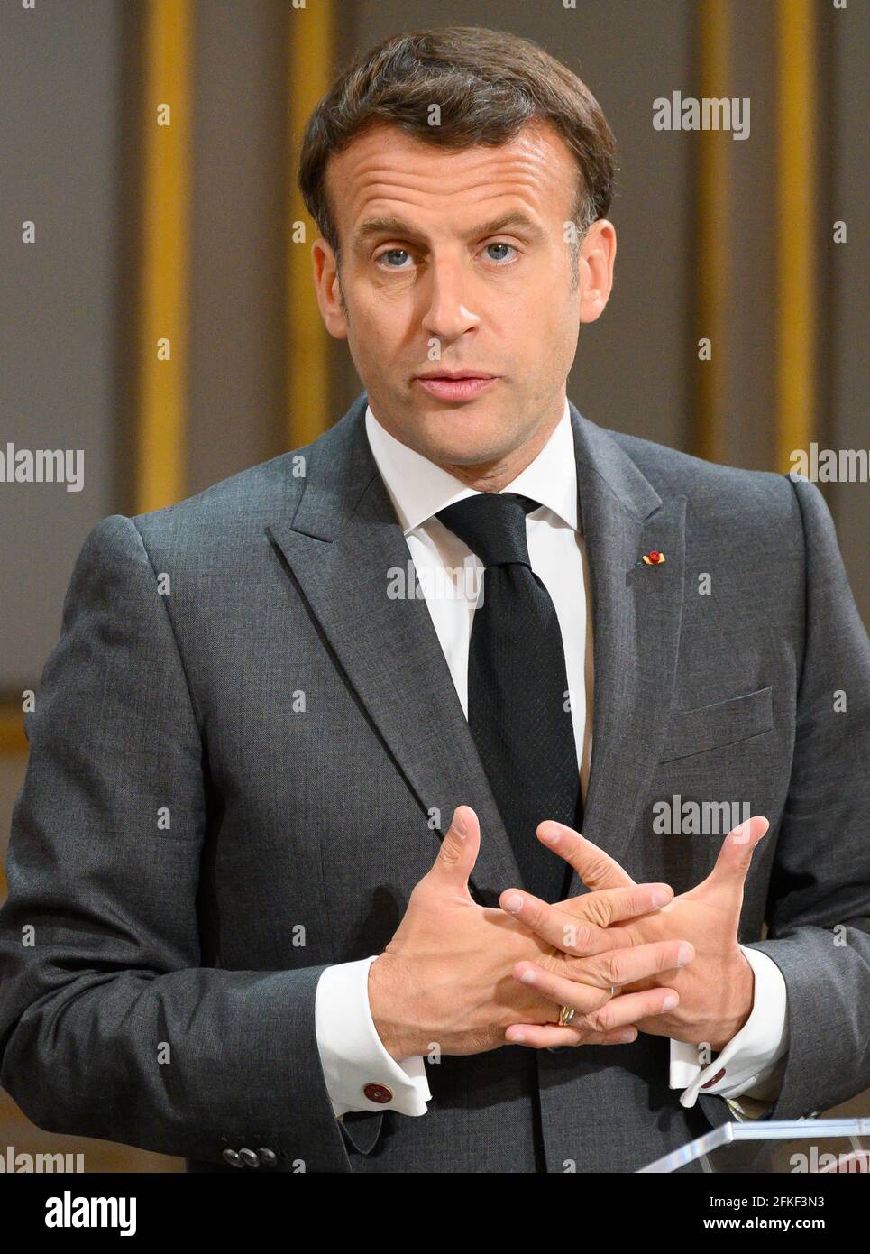 French President Emmanuel Macron during the traditional Lily of the ...