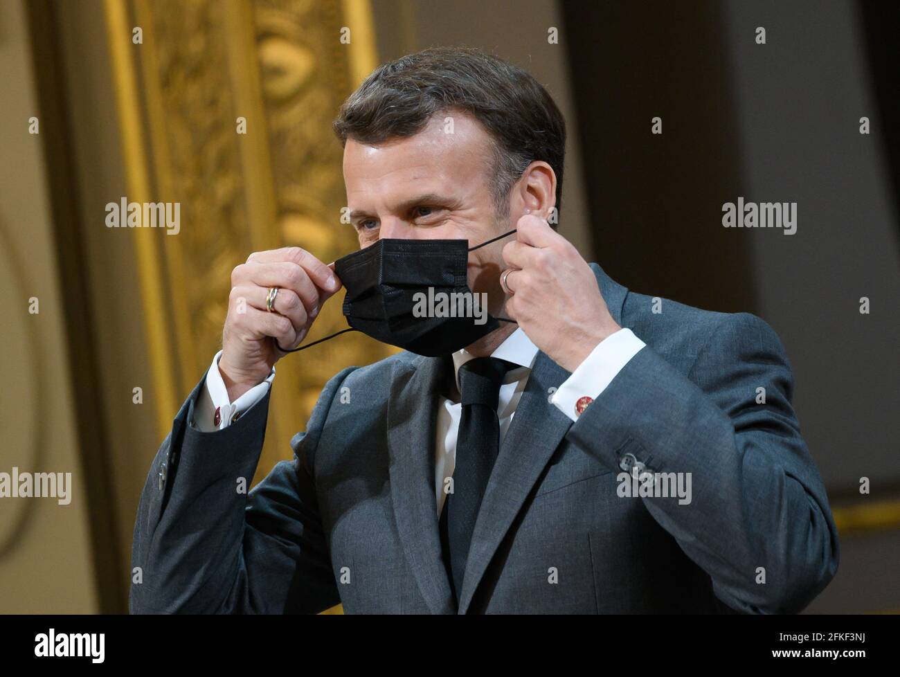 French President Emmanuel Macron during the traditional Lily of the ...