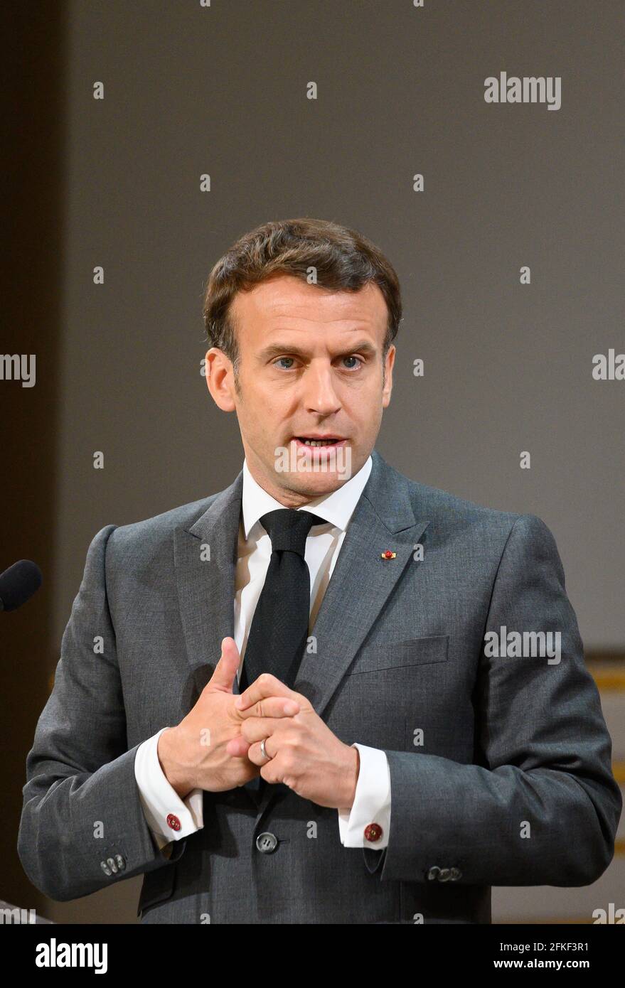 French President Emmanuel Macron during the traditional Lily of the ...