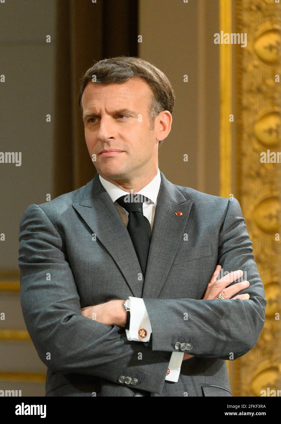 French President Emmanuel Macron during the traditional Lily of the ...