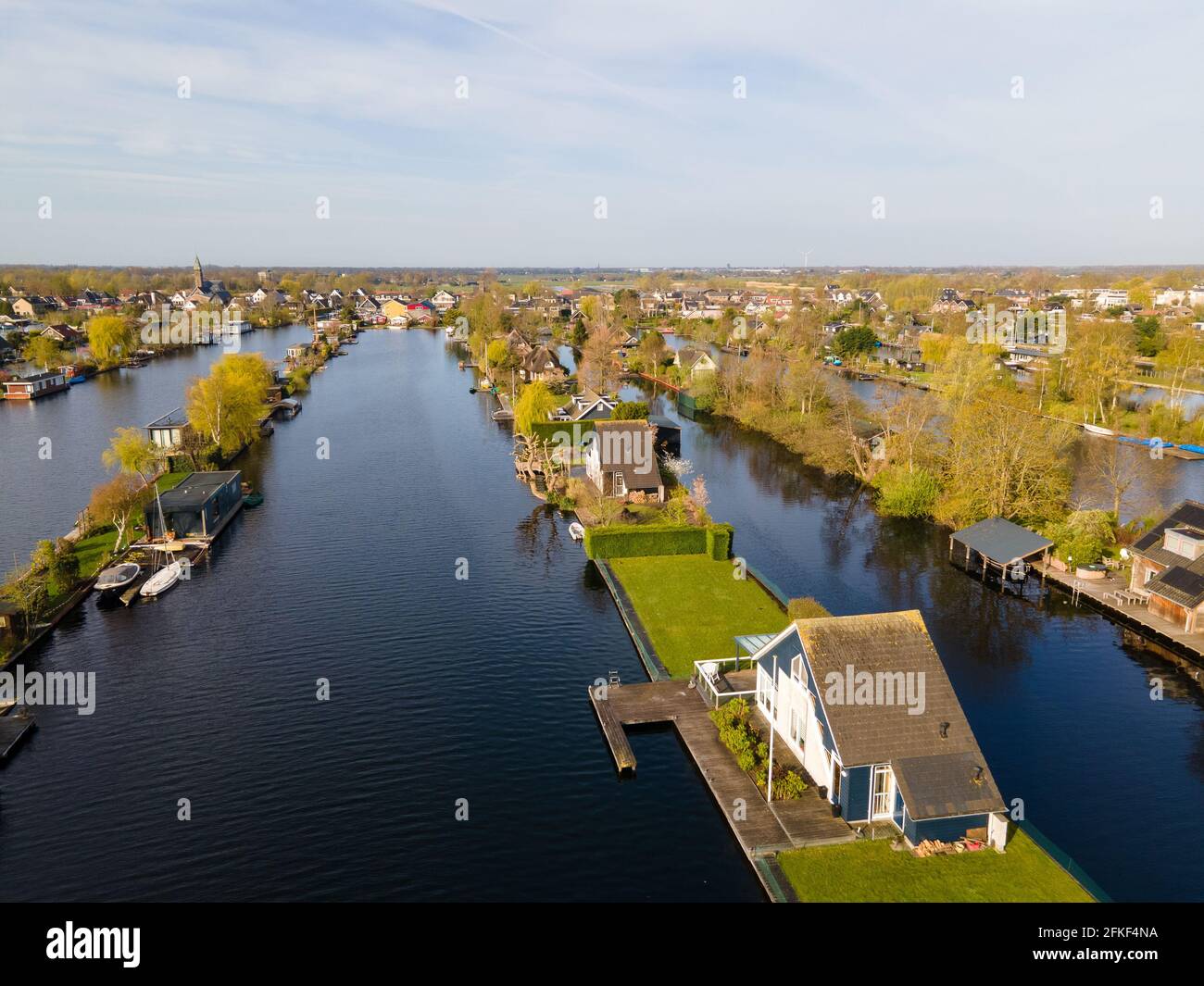 Aerial view of small islands in the Lake Vinkeveense Plassen, near ...