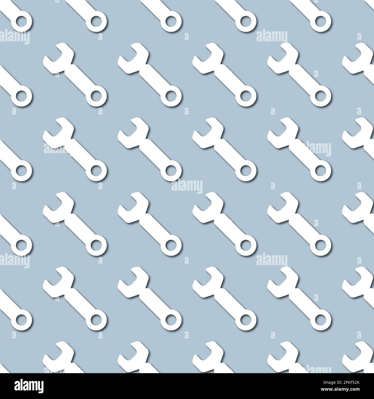 White wrench icon, tools on pale blue background, seamless pattern ...