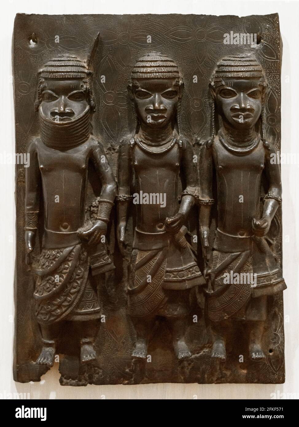 Berlin. Germany. Benin Bronzes. Plaque from the royal court palace of ...