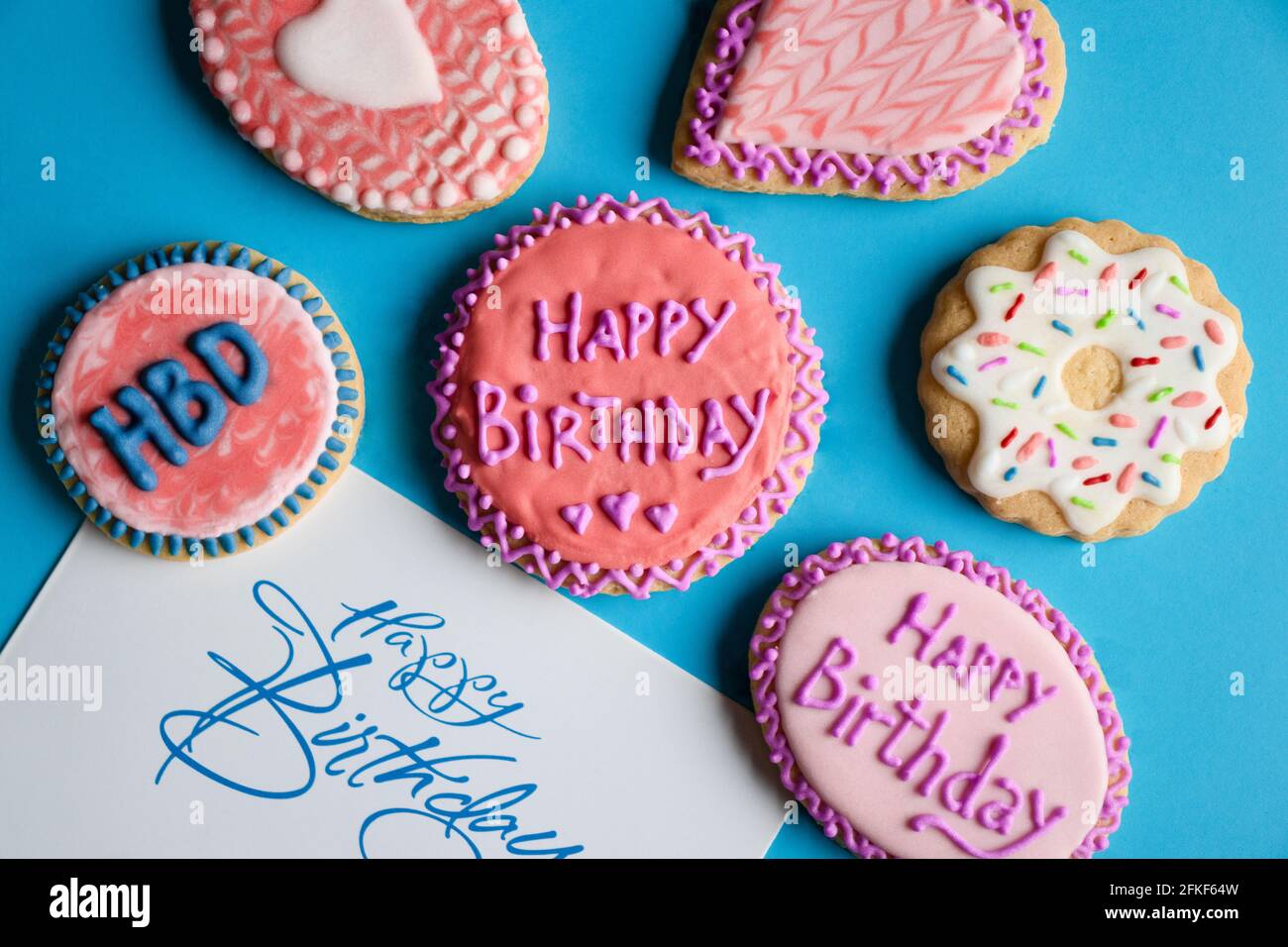 Assorted birthday cookies with a birthday card Stock Photo - Alamy