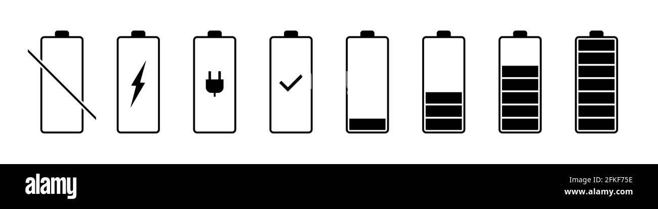Battery charging icons. Smartphone charge level, battery percentage ...